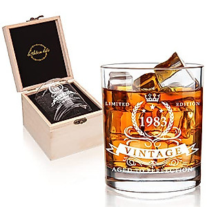 Lighten Life 40th Birthday Gifts for Men,1983 Whiskey Glass in Valued Wooden Box,Bourbon Glass for 40 Years Old Dad,Husband,Friend,40th Birthday Decorations for Men,12 oz Old Fashioned Glass