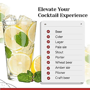 Pint Glasses Set of 6 - 16 oz Drinking Glasses Made for Cold Beverages - 16 oz Mixing Glass & Highball Glasses Set of 6 for Homes, Pubs & More - Freezer & Dishwasher-Friendly Cocktail Glasses, PARNOO