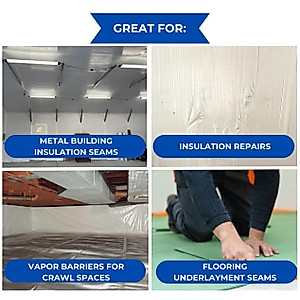 BlueTex Insulationㅤ 6" Wide x 180' Long White Vapor Barrier Seam Tape - 1 Roll Waterproofing and Great for Crawlspaces, Insulation Repair, Underlayment Seams, Metal Building Insulation Seams