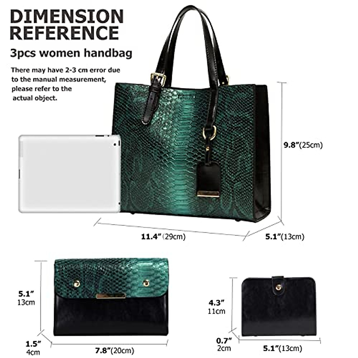 myfriday 3pcs Vegan Leather Tote Shoulder Bag for Women, Snake Pattern Large Top Handle Bags Set