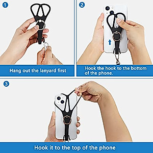 Phone Lanyard, SS Cell Phone Lanyard Wrist Strap with Phone Ring Holder Stand Universal Fit for Mobile Phone-Black