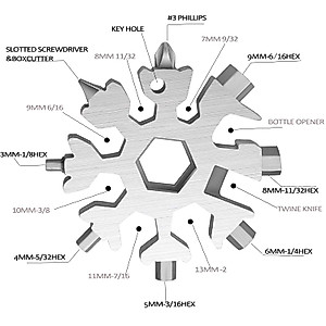 Yiflin 18-in-1 Snowflake Multitool, Stainless Steel Snowflake Tool Snowflake Bottle Opener/Flat Phillips Screwdriver Kit/Wrench, Durable and Portable to Take, Great Christmas Gift with Gift Box