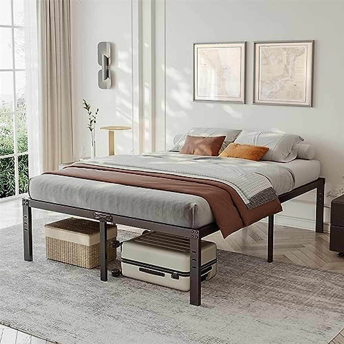 Bed Frame Full Size Storage 18 inch Tall,Platform Metal BedFrame for Kids Boys Girls, Heavy Duty Anti Squeak Steel Slats Support,No Box Spring Needed, Easy Assembly, Noise Free, Black