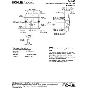 KOHLER K-T14413-3-BV Purist Two-Handle Wall-Mount Lavatory Faucet Trim with 6-1/4" Spout and Cross Handles, Less Drain, Valve Not Included, Vibrant Brushed Bronze