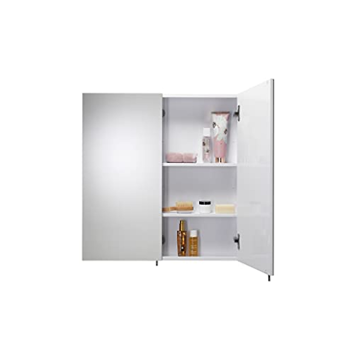Croydex Dawley Double Door, Surface Mount Flexi-Fix Easy Hanging System Medicine Cabinet, 24 in (W) x 26 in (H), White Steel