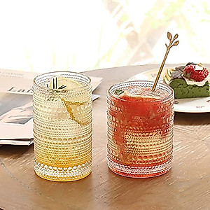 Bandesun Romantic Highball Glasses Set of 6, 12 oz Hobnail Glassware, Embossed Vintage Drinking Glasses for Beer, Cocktail, Soda, Beverage
