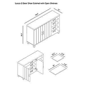Galano 16 Pair Lucca 2 Door Shoe Storage Cabinet with Open Shelf and Doors – Shoe Rack - Shoe Storage Entryway – Shoe Organizer for Home and Office - Dusty Grey Oak