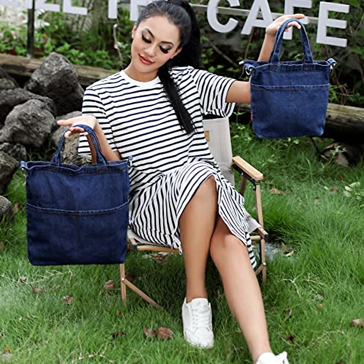 AOCINA Denim Purse Jean Tote Bag for Women Crossbody Shoulder Denim Purses and Handbags for Women(B-Light Blue)