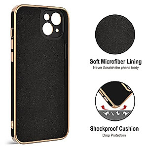 Hython Case for iPhone 14 Plus Case with Ring Stand [360° Rotatable Ring Holder Magnetic Kickstand] [Support Car Mount] Plated Gold Edge Soft TPU Luxury Shockproof Protective Phone Case Cover, Black