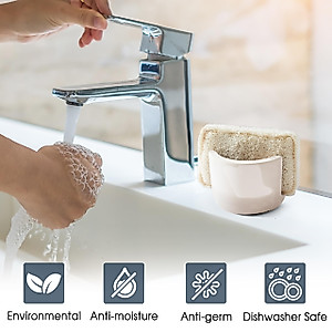 MOPHONICHOME Sponge Holder For Kitchen Sink, Kitchen Sink Sponge Holder - Quick Drying Stone Sponge Holder, Diatomaceous Earth Sponge Holder (3.14x2.75x2.36 inches, Cream)