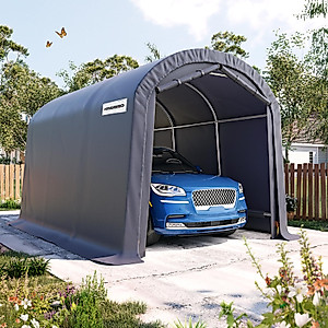 KING BIRD 10' x 15' Heavy Duty Round Style Carport Anti-Snow Car Port Garage Car Tent Car Canopy Outdoor Instant Garage with Reinforced Ground Bars