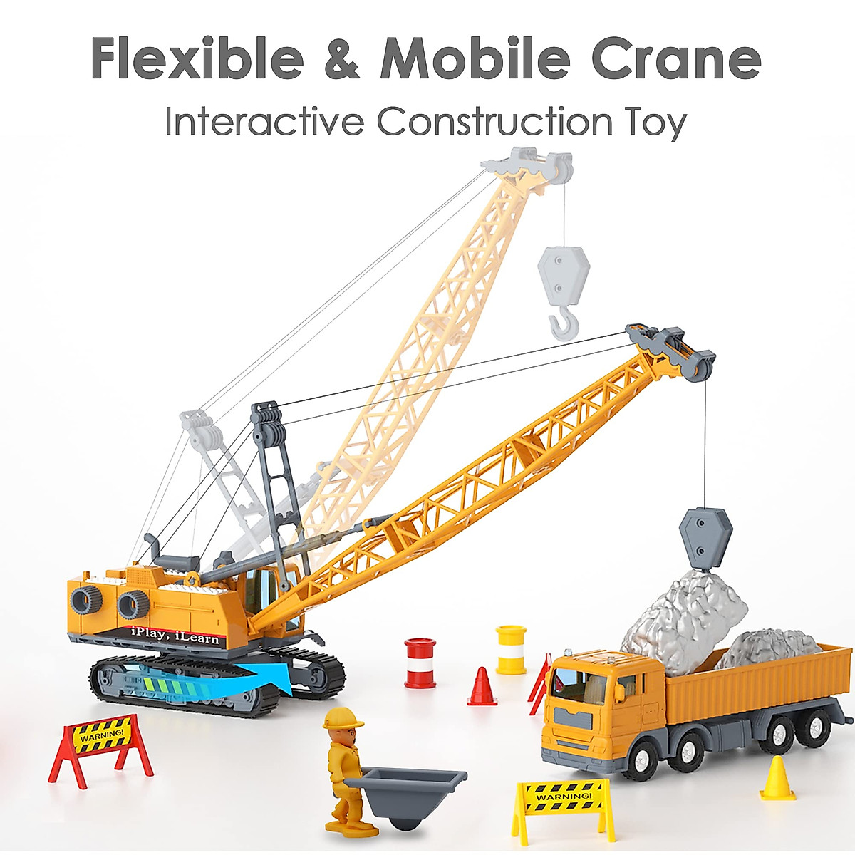 iPlay, iLearn Kids Construction Toys Truck Set, Boys Engineering Vehicle Playset, Crane Transport Trailer, Bulldozer Forklift for Sandbox Site, Birthday Gift for Age 3 4 5 6 Years Old Toddler Children