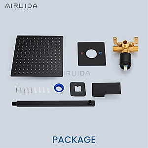 Airuida Shower Faucet Set Bathroom Rain Shower System SUS304 Stainless Steel Single Handle With Male Threads Rough-in Valve Shower Trim Kit 12 Inch Wall Mount Shower Head Matte Black