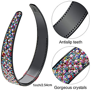 4 Pieces Crystal Rhinestone Headband Teeth Comb Headbands Plastic Hair Band Crystal Beaded Bling Hairbands Non-slip Hard Headbands for Women Girls Lady Hair Accessories (1 Inch)