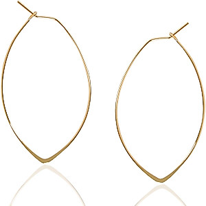 Humble Chic Geometric Marquise Threader Hoops - Hypoallergenic 18K Gold Plated Medium Hoop Earrings for Women - Lightweight Oval Leaf Elliptical Loop Statement Drop Dangles, 1.75" inch - 18K Yellow