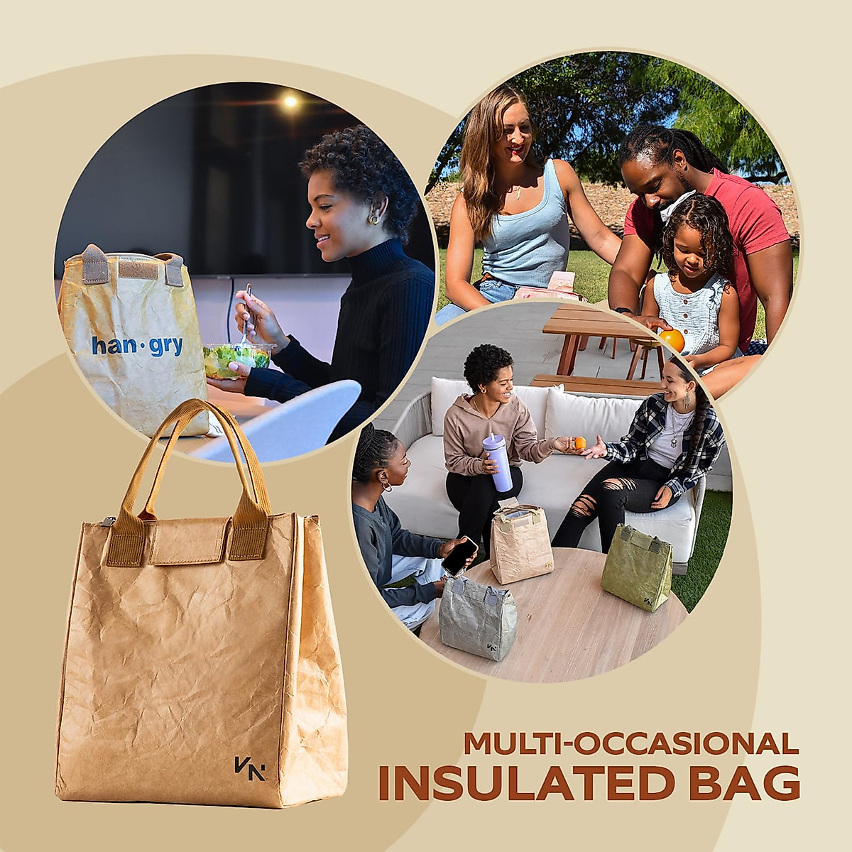 VonNova Lunch Bag Women, Lightweight and Water-Resistant Tyvek® Material, 1 Stainless Spork and pouch, Easy to clean Reusable Lunch Bag, Lunch box for Women, Lunch Tote, Insulated Lunch Bags for Women