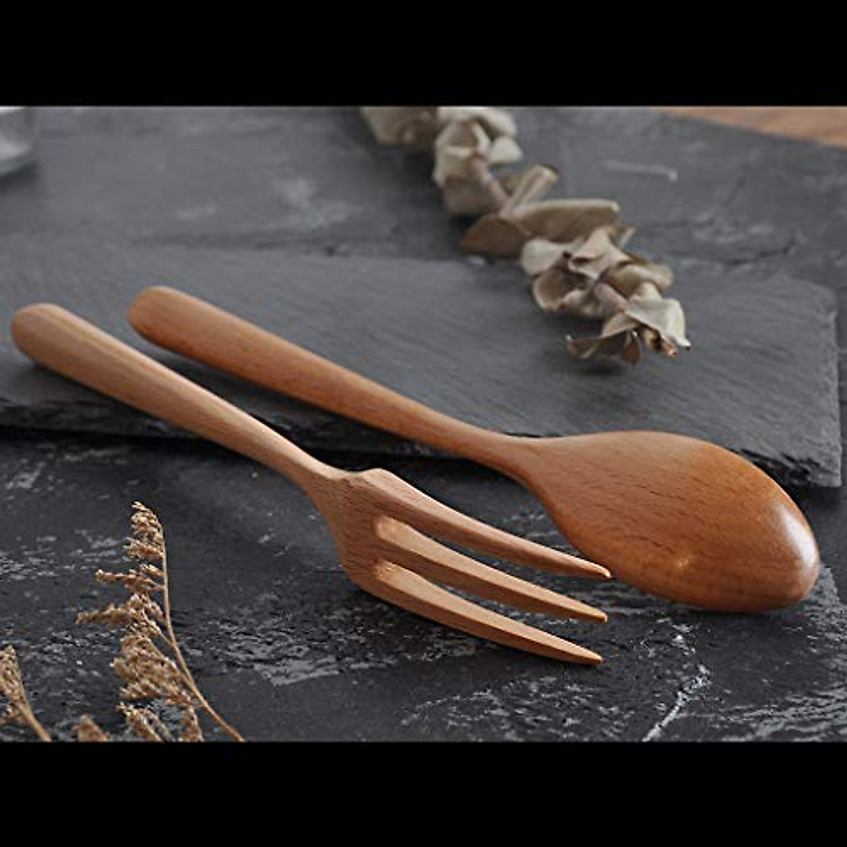 round Table Centerpieces Wooden Fork Natural Reusable Flatware Spoon Color Set Portable Tableware Solid Kitchen，Dining & Bar Dinner Table Set for 4 Tall