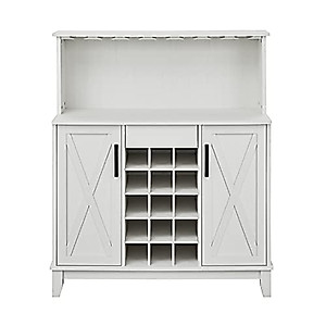 Home Source Microwave Station | Silo-Style Microwave Stand and Bar Cabinet Unit | with 2 Cabinets and Wine Rack | White Finish