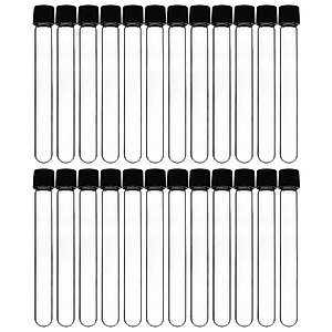 EISCO 24PK Test Tubes, 10ml - Bakelite Screw Cap with Rubber Liner - Borosilicate 3.3 Glass - 3.9" x 0.6" - Round Bottom - Leak Proof