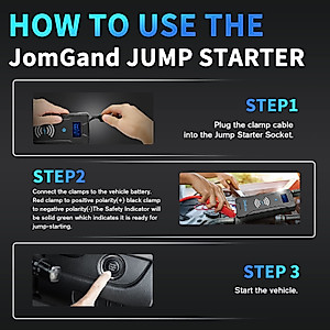 JOMGAND JW401 Jump Starter 2000A Car Battery Charger 22000mAh 12V Lithium Car Battery Booster Pack Portable Car Jump Starter with Wireless Charger Up to 8L Gas and 6L Diesel Engines