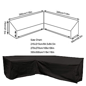 SUNSURE Patio Sofa Covers V-Shaped Sectional 118x118in Black Outdoor Waterproof Furniture Cover Dustproof Furniture Sets All Weather Protection Dust Cover for Patio Lawn Garden Veranda