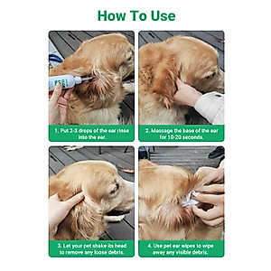 GJYC PET Ear Cleaner for Dogs and Cats,Dog Ear Infection Treatment for Itch Relief, Cleans The Ear Canal from Debris and Buildup Removes Wax, Odor with Aloe 4 Fl oz