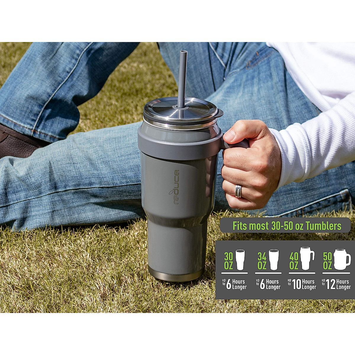 Reduce Vacuum Insulated Cold 1 Pro Tumbler-Mug Lid - Vacu-Shield Technology Keeps Drinks Colder for Longer - Includes 2 Straws - Fits most 30-50oz Tumblers or Mugs