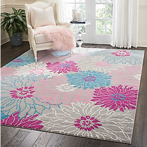 Nourison Passion Grey 8' x 10' Area Rug, Floral, Farmhouse, Easy Cleaning, Non Shedding, Bed Room, Living Room, Dining Room, Kitchen