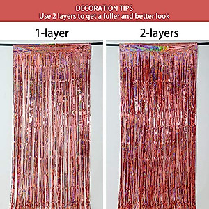 Foil Fringe Backdrop, Melsan 2 Pack 3.2 ft x 8.2 ft Tinsel Foil Fringe Curtains, Sparkle Fringe Curtains for Party Photo Background Decoration, Rose Gold