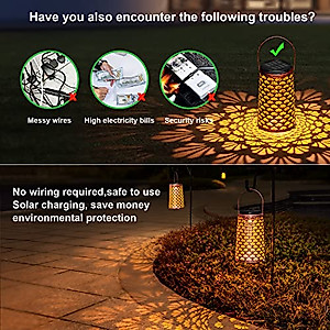 JSOT Solar Lanterns,4 Pack Hanging Outdoor Lights Waterproof Metal Solar Pathway Lights Landscape Lighting Garden Backyard Decorative Lamp for Walkway Path Patio Porch 2 Light Modes Amber/Cool White