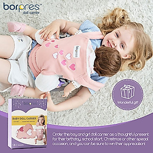 BORPRES Baby Doll Carrier for Kids Little Girls, with Feeding Toy Play Set for Baby Dolls, Comfortable and Safe Design,Premium Sturdy Cotton-Pink