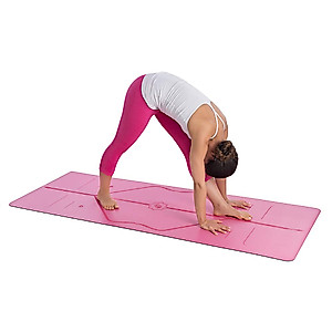 LIFORME Original Yoga Mat & Travel Mat Bundle Pack – Patented Alignment System, Eco-Friendly, Non-Slip Warrior-Grip, Made with Natural Rubber, Thick, Sweat Resistant, Comfortable - Pink/Pink