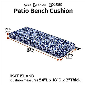 Vera Bradley by Classic Accessories Water-Resistant Patio Bench Cushion, 54 x 18 x 3 Inch, Ikat Island, Patio Furniture Cushions