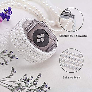 KAI Top Compatible for Apple Watch Band 42mm 44mm 45mm 49mm, Fashion Artificial Pearl Beaded Stretch Bracelet Watch Strap Band for Women Girls Compatible with iWatch Ultra SE Series 8 7 6 5 4 3 2 1