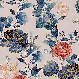 Self Adhesive Blue Floral Drawer Liner Contact Paper Peel and Stick Rose Floral Wallpaper for Girls Shelves Cabinets Dresser Table Furniture Walls Decal 17.7X117 Inches