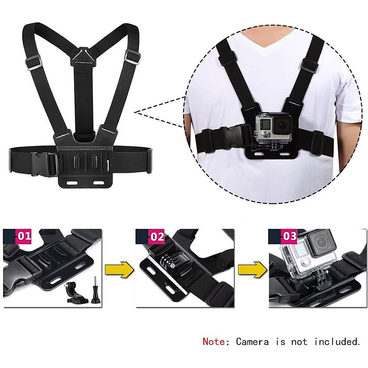 VVHOOY Action Camera Accessories Head Strap Mount Chest Harness Compatible with AKASO EK7000 Brave 4 Brave 7 LE V50X Native/GoPro Hero 12 11 10 9 8 7 6 5/VEMONT/Dragon Touch/HLS/Apexcam/REMALI