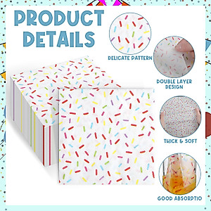 Weekgrat 100 Pcs White Donut Sprinkles Napkins Donut Party Paper Napkins 2 Ply Disposable Party Napkins for Baby Shower Birthday Party Theme Table Decor Supplies