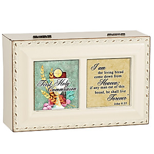 Cottage Garden First Communion Living Bread Matte Ivory Jewelry Music Box Plays Ave Maria
