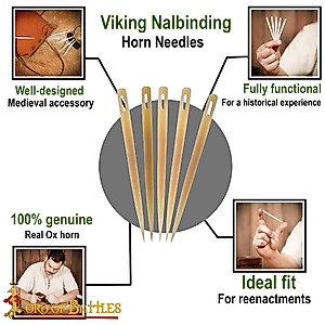 Lord of Battles Medieval Needle Viking Embroidery Needle Handmade Knitting Needles Binding Tool, Multipurpose Weaving/Knitting/Stitching Needles for Craft Work (Set of 5, Bone Needles - 3.5")