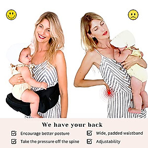 CozyOne - CPC-Certified Hip Seat Baby Carrier - New Ergonomic Bench Design, Adjustable Waistband & Various Pockets for Newborns & Toddlers up to 44lbs, All Seasons Carrier(Black)