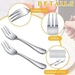 24 Pcs Oyster Fork Appetizer Seafood Forks Portable Stainless Steel 3 Prong Fruit Forks Small Cocktail Salad Dessert Forks for Tasting Crab Escargot Kids Party Travel, 5.5 Inch Silver