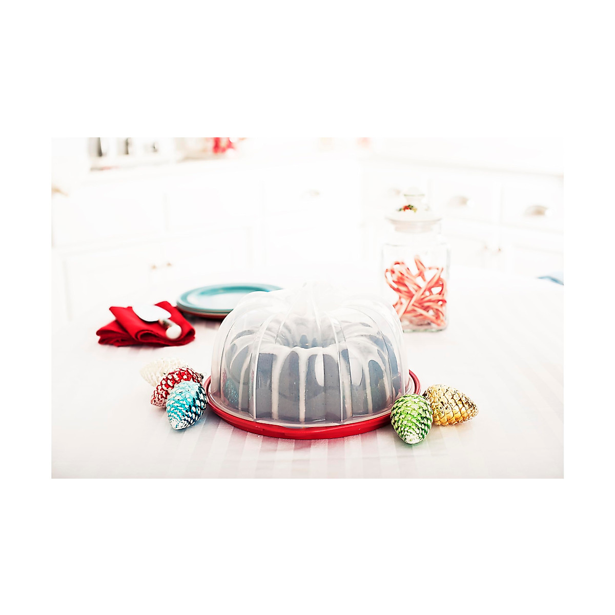 Nordic Ware Bundt Cake Keeper, Plastic, 13 in L X 12 in W X 7 in H, Red