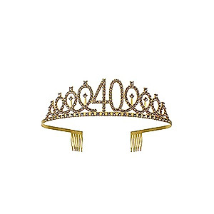 40th Birthday Decorations for Women，Gold 40 Birthday Crown Tiara ，Cake Topper, 40 & Fabulous Birthday Sash with Peal Pin and Birthday Candles Kit,40th Birthday Gifts for Women