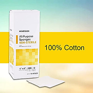 McKesson All Purpose Sponges, Non-Sterile, 4-Ply, 100% Cotton, 2 in x 2 in, 200 Per Pack, 1 Pack