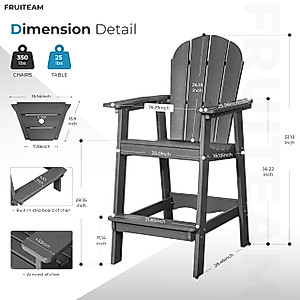 FRUITEAM High-Adirondack-Chairs Set of 2 with Connecting Tray, Outdoor Weather-Resistant Deck Chairs, Low-Maintenance Poly Balcony Chairs Set, for Patio, Poolside, Garden