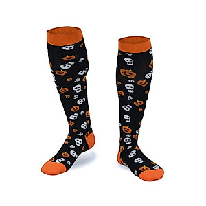 Halloween Compression Stockings for Women Men, 4 Pair Long Halloween Socks 20-30 mmHg for Running, Cycling, Pregnant