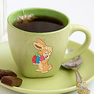 DERFILIN 16PCS Diamond Painting Stickers Set for Kids, 5D Easter Eggs Bunny Mosaic Stickers, DIY Creative Crafts for Boys and Girls Gem Art Set