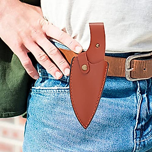 AMIJOUX Fixed Blade Knife Holster, Handwork Leather Knife Sheath, Belt Loop Case Holder Bag Tooled Leather Knife Pouch Hunting Knives Sleeve Universal Knife Edge Guard