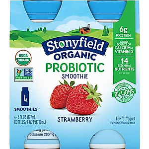 Stonyfield Organic, Low Fat Strawberry Smoothie, 6 oz, 4 Count