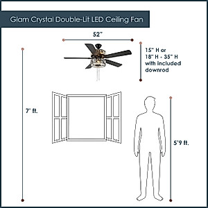 RIVER OF GOODS Glam 52 Inch Width Double-Lit LED Ceiling Fan, Clear